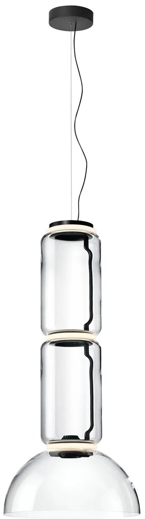 Flos Noctambule S2 Low Cylinder and Bowl, závěsné svítidlo ze skla, 3x9W + 1x18W LED 2700K, výška 120cm