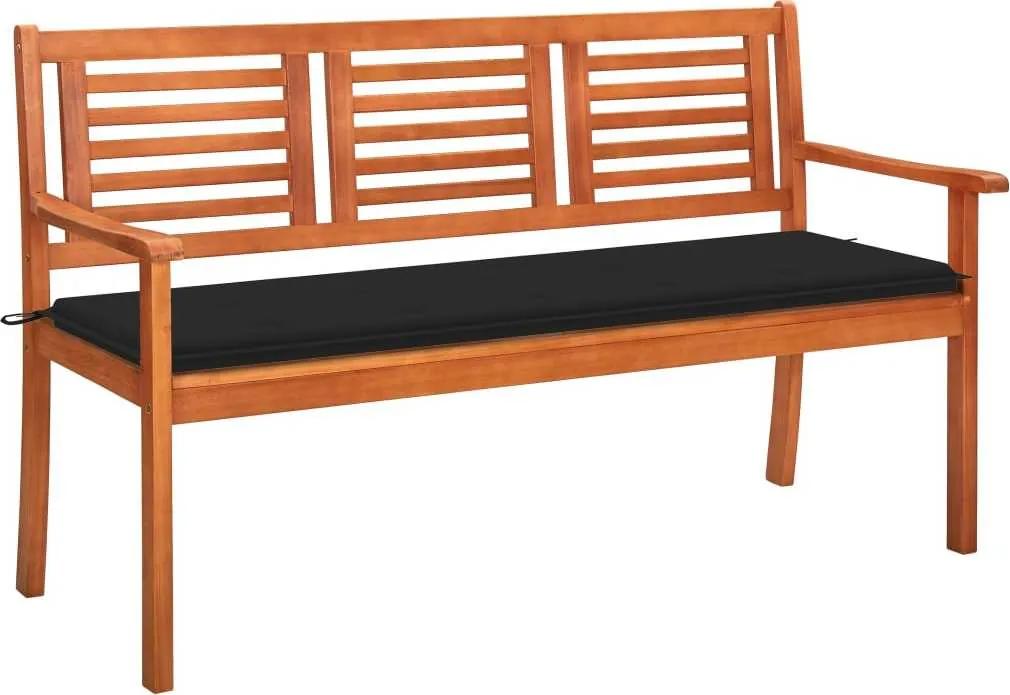 vidaXL 3místná zahradní lavice s poduškou 150 cm masivní eukalyptus [3061010] Barva: Černá