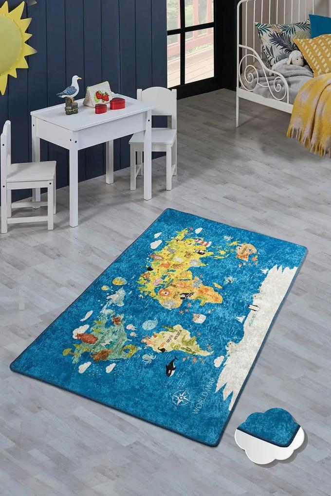 Dětský koberec World Map 200x290 cm modrý