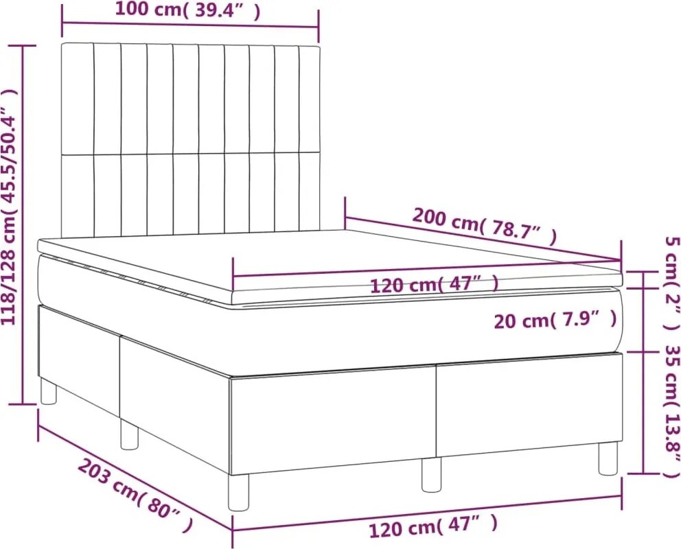 vidaXL Box spring postel s matrací a LED 120 x 200 cm textil [3135021] Barva: taupe