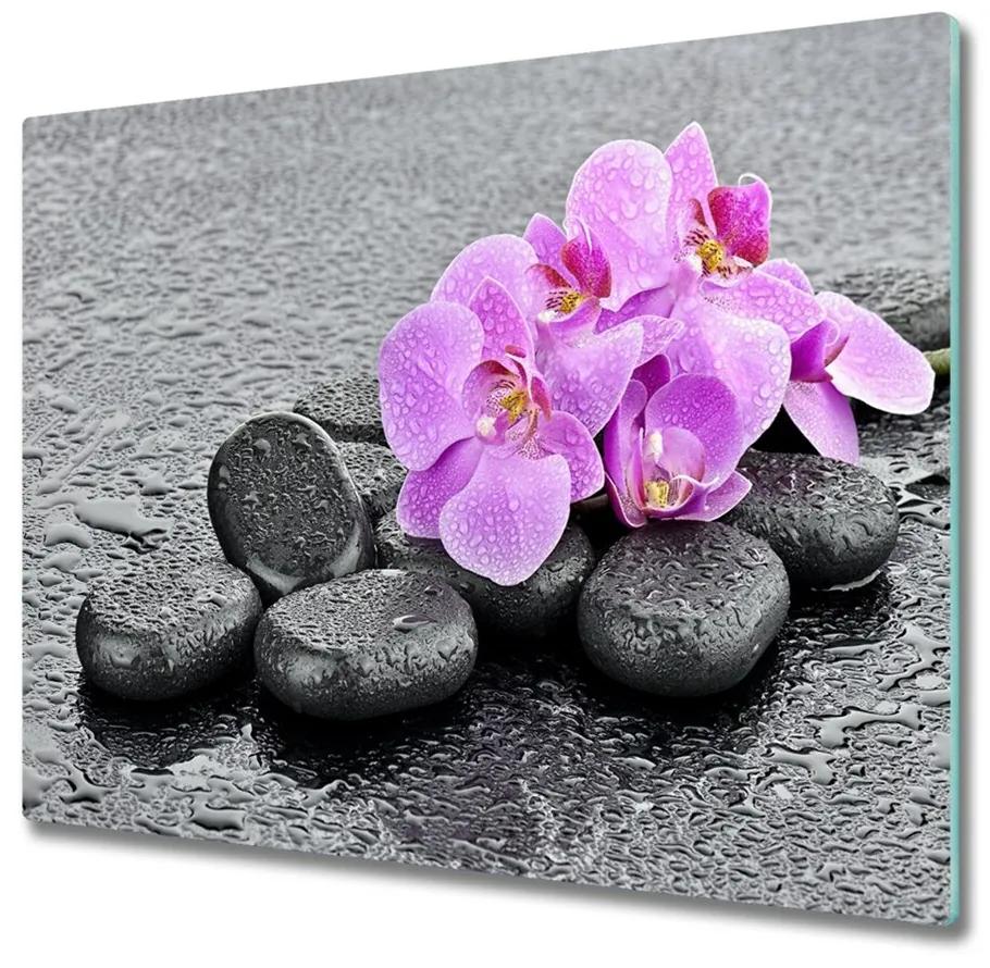 Skleněná krájecí deska Orchideje kameny
