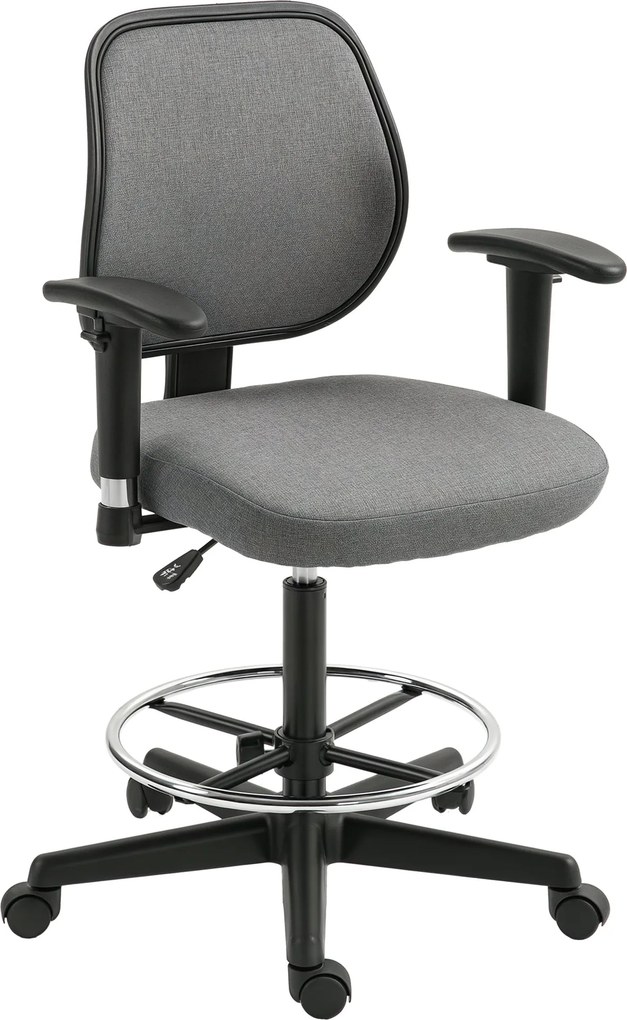 Vinsetto Vysoká Židle do Kanceláře se Nastavitelným Sedákem a Područky, dim. 60Š x 57H x 97-119V cm na Kolečkách, Šedá | Aosom