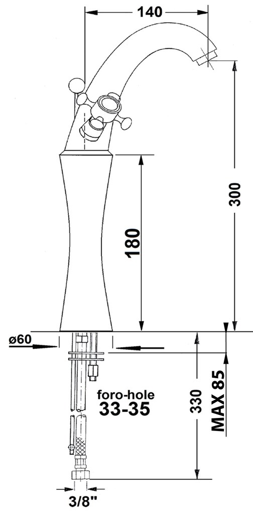 Sapho Antea 3276L umyvadlová baterie vysoká stojánková kohoutková bronz
