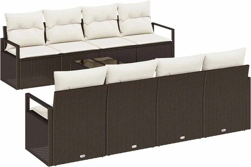 Set pohovek 7 ks 6-Počet míst Hnědá a krémová polyratan 3346308