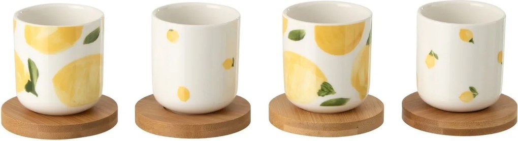Sada 4 keramických kalíšků s podtácky Casa Limone - Ø 6*6,5 cm / 100 ml