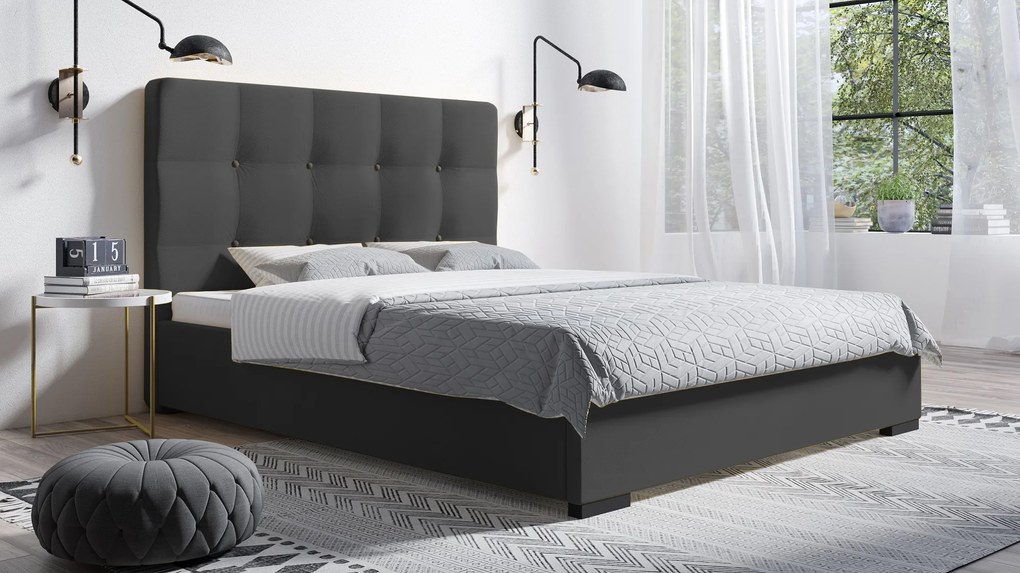 Eka Čalouněná postel Kanary 90x200 cm Barva látky Trinity: Zelená (Trinity 2327), Úložný prostor: S kovovým rámem úložného prostoru