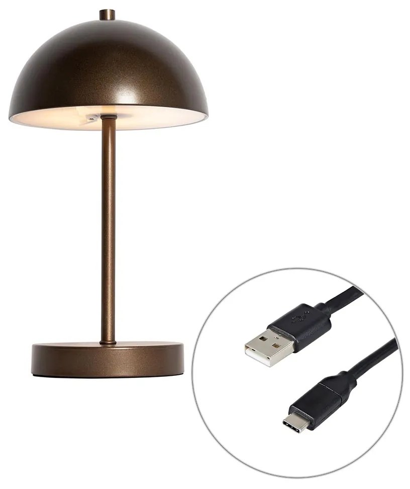Venkovní stolní lampa tmavě bronzová dobíjecí vč. LED s 3-krokovým stmíváním - Keira