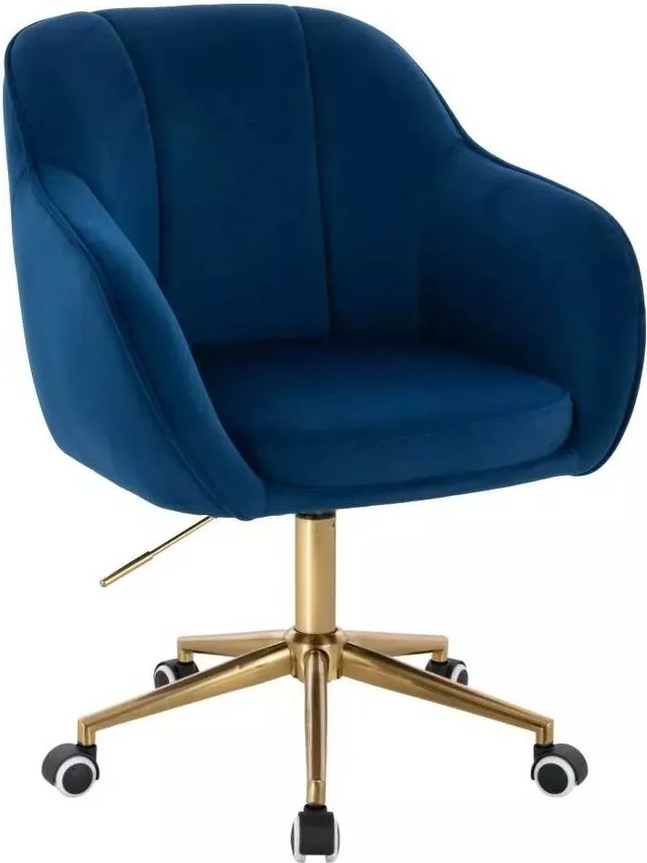 LuxuryForm DESIGN Otočná židle AVOLA VELUR na zlaté podstavě s kolečky - modrá