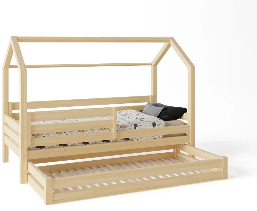 Domečková postel s šuplíkem premium rozměr lůžka: 90 x 200 cm, šuplík, nožičky: s nožičkami a s šuplíkem, Zábrany: Obě