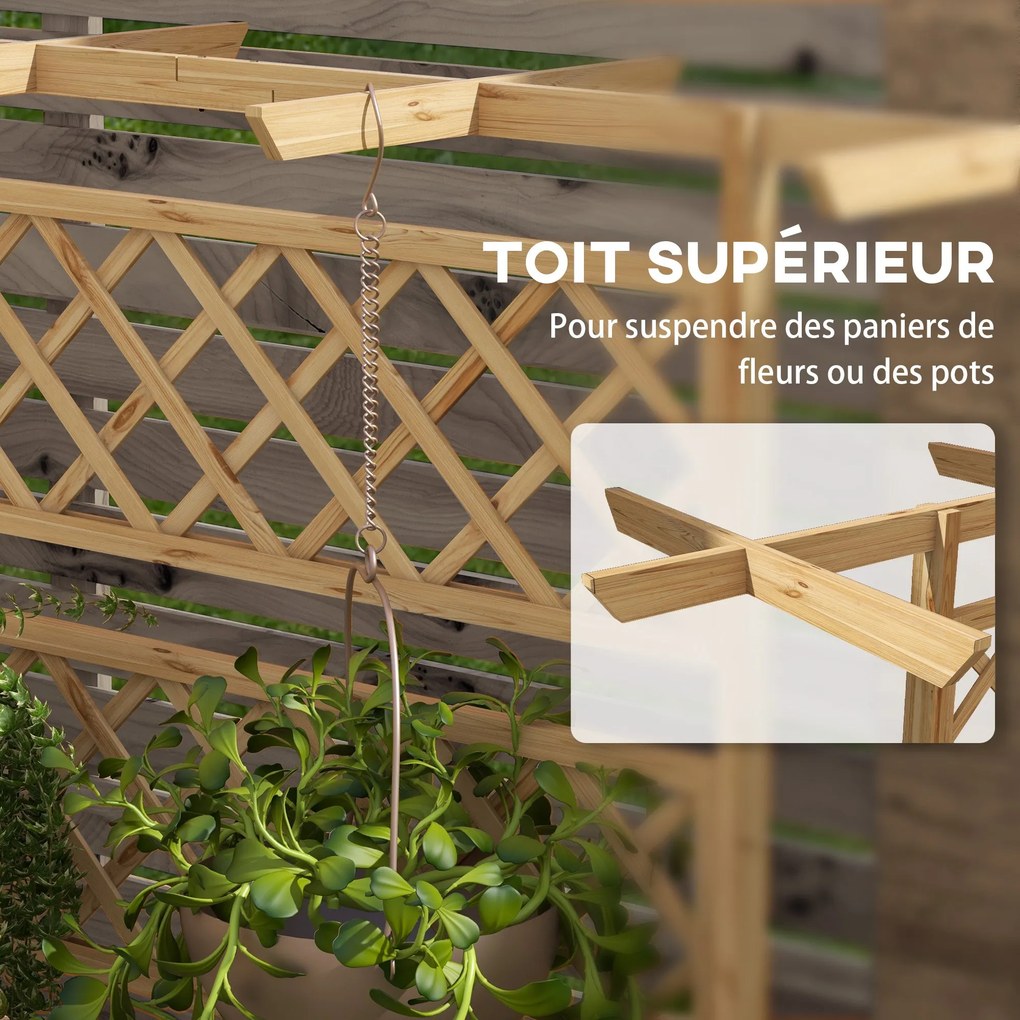 Outsunny Květináč s treláží pro popínavé rostliny, zeleninu a květiny - předolejované smrkové dřevo, rozměry 160L x 55Š x 183V cm, efekt přírodního d…