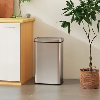 HOMCOM 60 L senzorem ovládaný odpadkový koš, automatické víko, nerezová ocel, univerzální použití, stříbrná barva