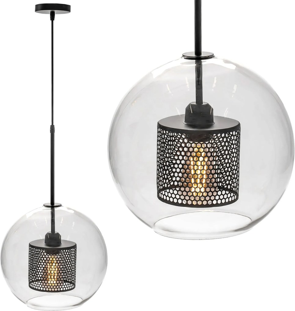 Toolight - Skleněná závěsná lampa loft APP558-1CP 25cm 1xE27 60W, černá, OSW-08751