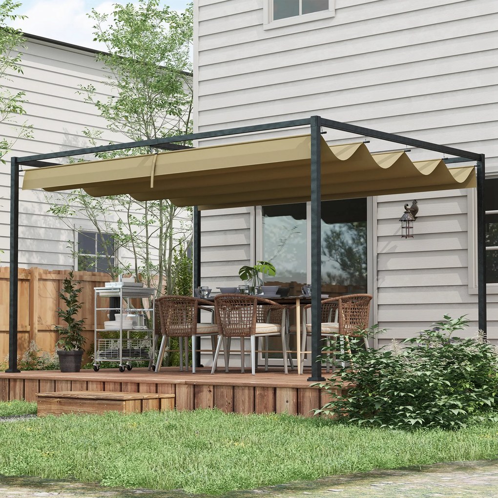 Pergola, Robuster Sonnenschutz für Garten, Balkon, Terrasse, aus Metall und Kunststoff, UV- und wasserabweisend, Khaki