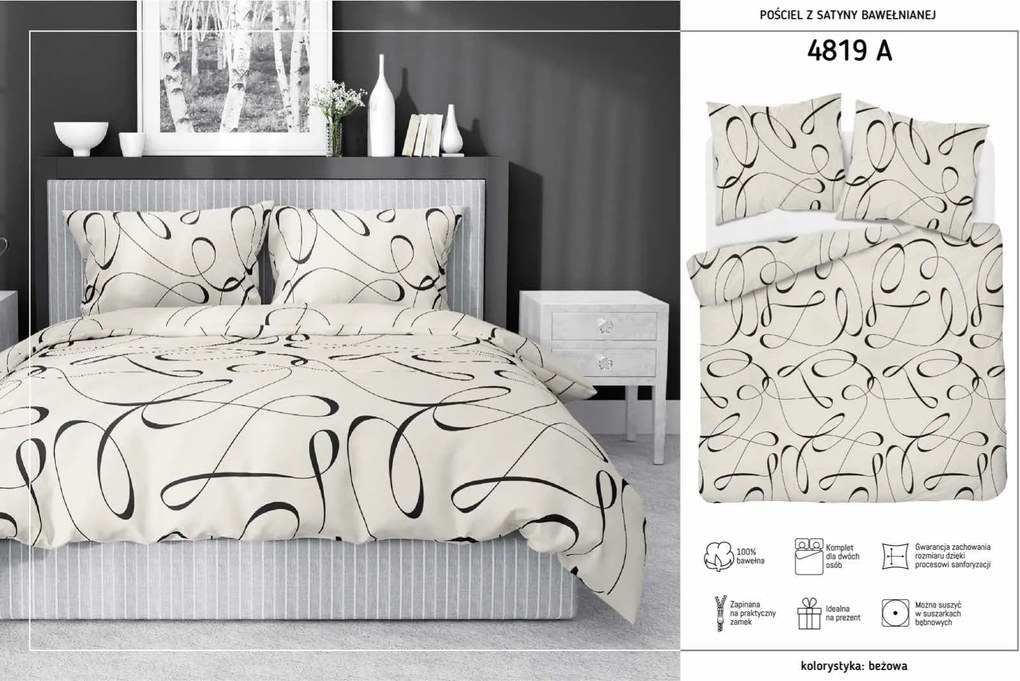 Detexpol Saténové povlečení 180x200 Esy floresy beige 4819 A Home Satén 58