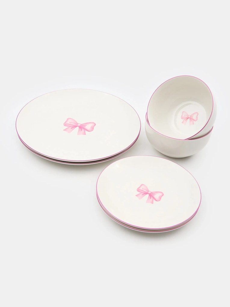 Sinsay - Keramické talíře s motivem mašle, 2 ks - růžová