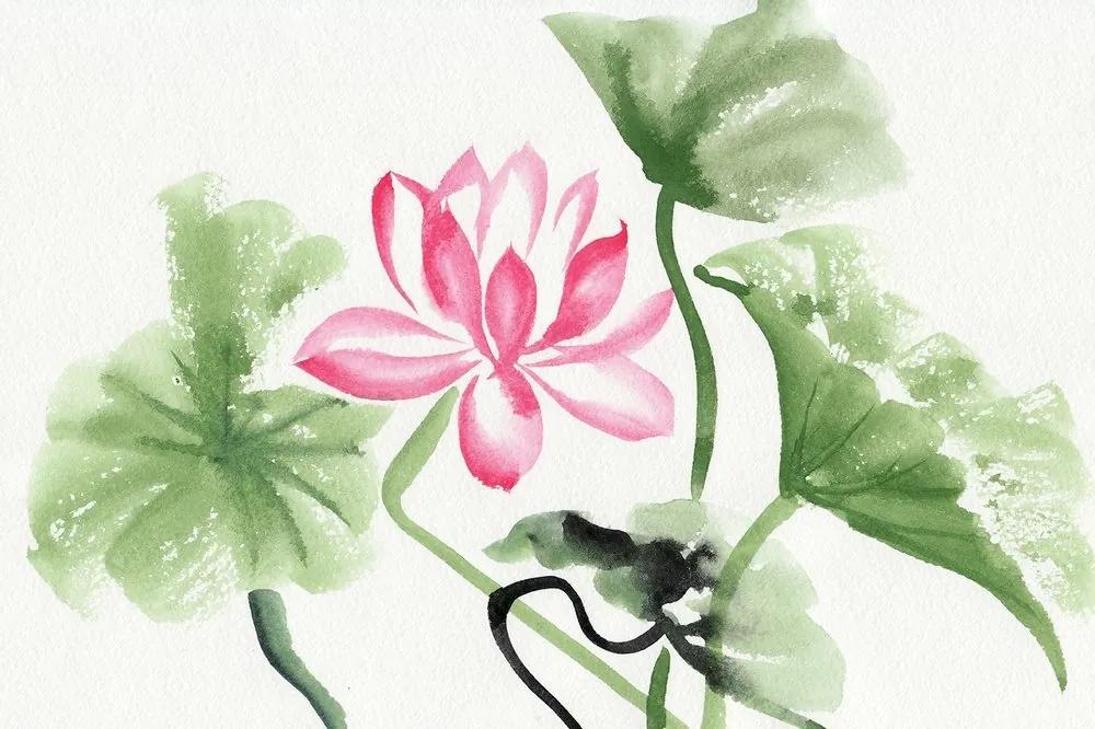 Tapeta akvarelový lotosový květ - 300x200 cm