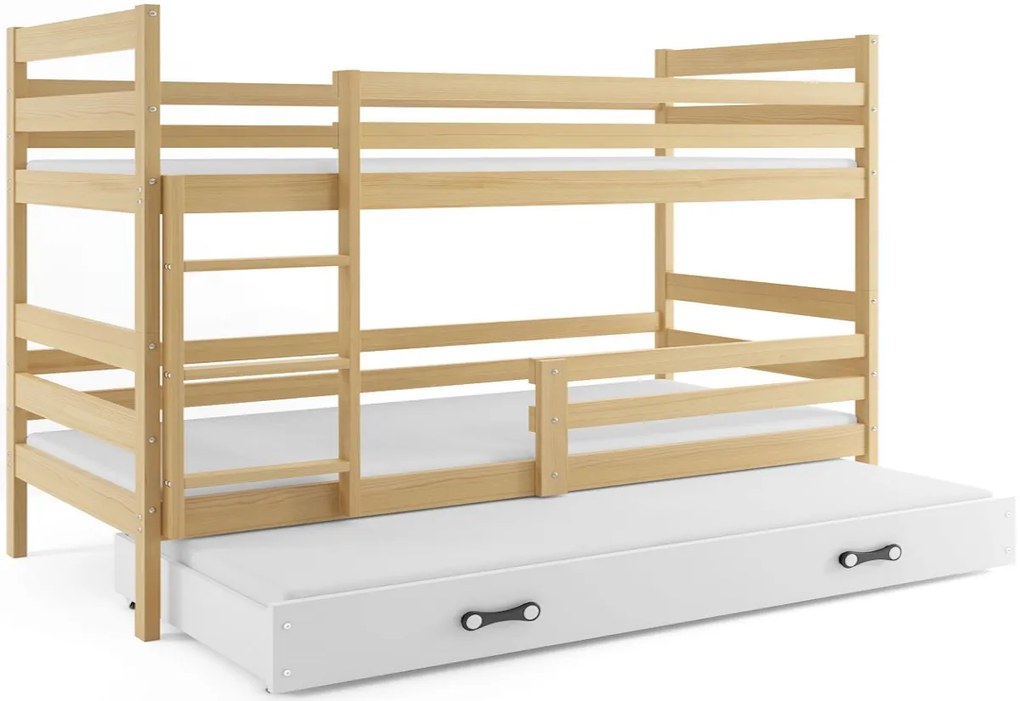 Expedo Patrová postel RAFAL 3 + matrace + rošt ZDARMA, 90x200 cm,borovice, bílá