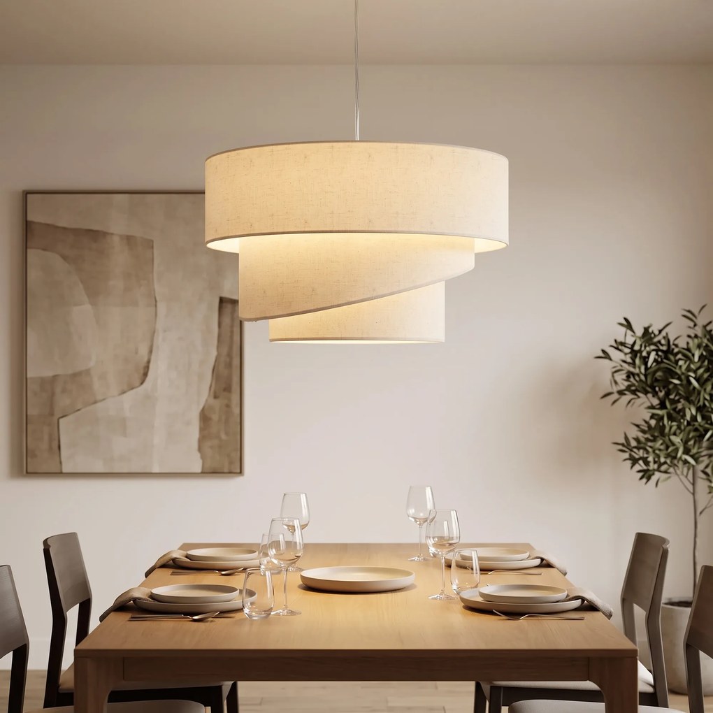 HOMCOM Závěsné svítidlo se 3 lněnými stínidly, moderní stropní lampa, výškově nastavitelné, béžové, žárovka není součástí