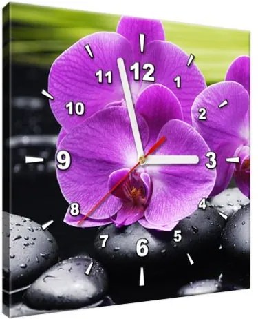 Tištěný obraz s hodinami Kameny a orchidej 30x30cm ZP1136A_1AI