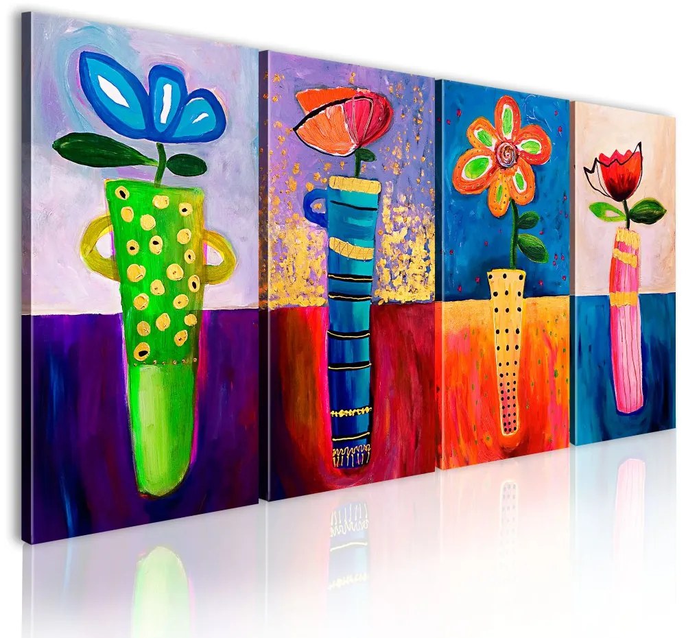 Bimago Ručně malovaný obraz - Rainbow flowers 120x60 cm