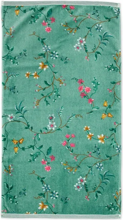 Pip Studio ručníky z bavlněného froté Les Fleurs, zelené (Luxusní ručníky z bavlněného froté v designu Les Fleurs v zelené barvě)