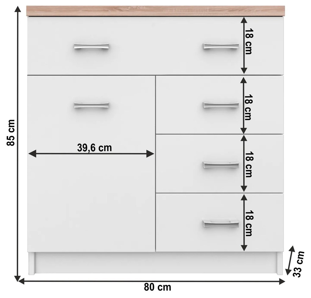 Kondela Komoda 1D4S, bílá / dub sonoma, TOPTY TYP 12