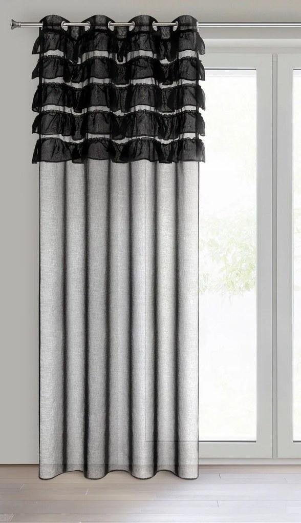 ZÁCLONA NA KROUŽCÍCH AURA 140X250 CM ČERNÁ