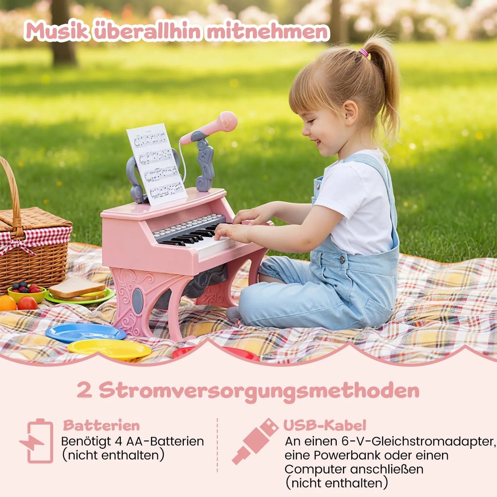 Costway Mini klávesnice s 25 klávesami a stojanem na noty a mikrofonem Dětské