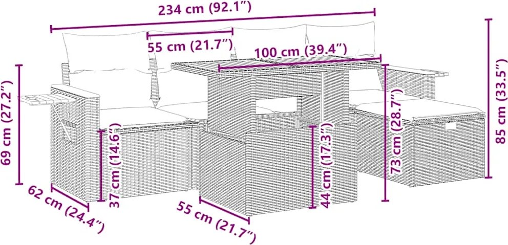 6dílná zahradní sedací souprava s poduškami béžová polyratan 3276138