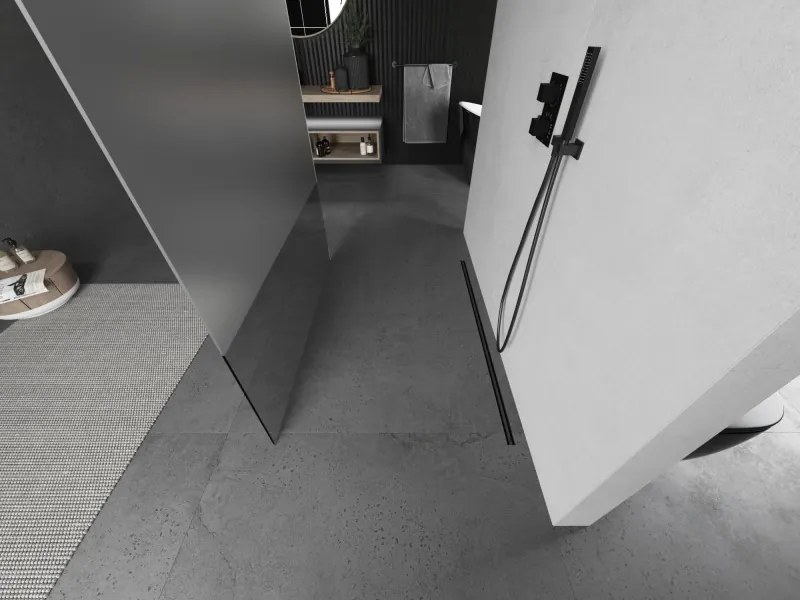 Mexen Kioto, sprchová zástěna Walk-In 140 x 200 cm, 8mm čiré sklo-námraza, grafitový profil, 800-140-002-66-35
