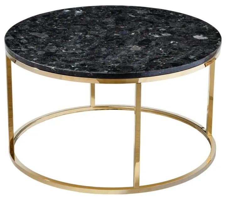Černý žulový konferenční stolek s podnožím ve zlaté barvě RGE Crystal, ⌀ 85 cm