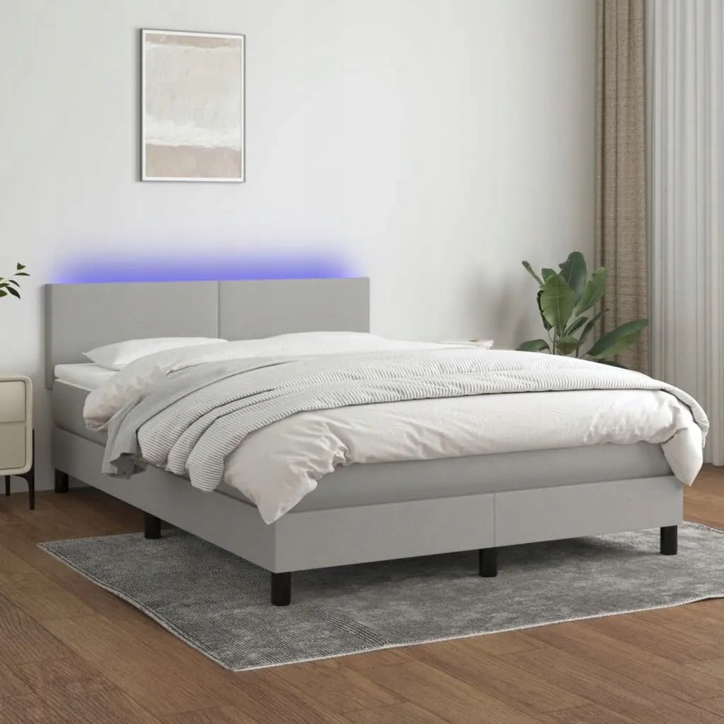 Box Spring Postel S Matrací A Led Textil Světle Šedá Hladký design 140 x