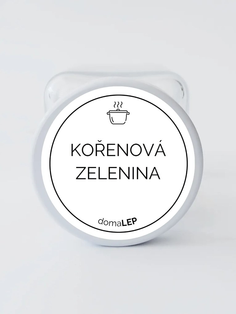 Samolepka na kořenky KOŘENOVÁ ZELENINA bílá 5 cm základní písmo