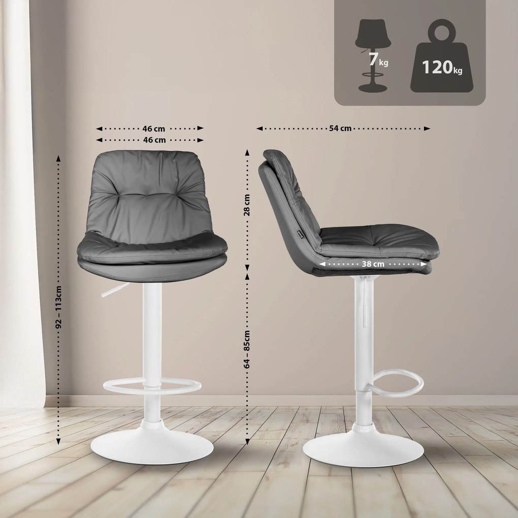 Barová židle Laurel umělá kůže bílá konstrukce – šedá