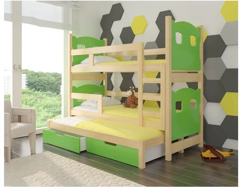 Nábytek Elegance Patrová postel LOCIKA borovice/zelená