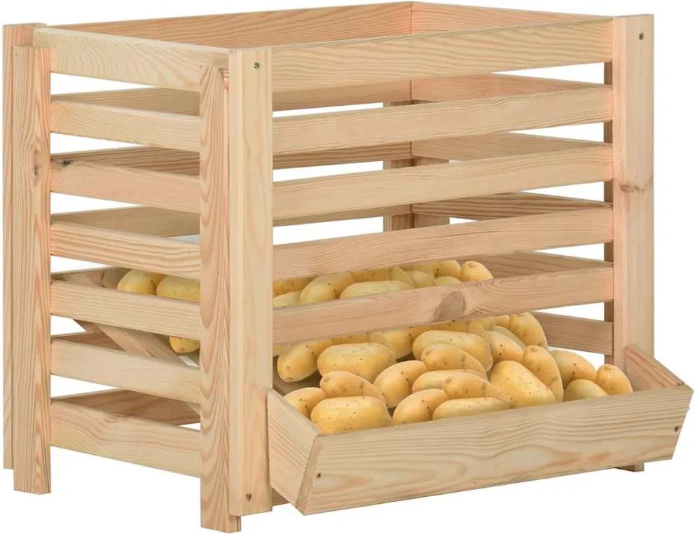 Bedna na brambory 60 x 40 x 50 cm masivní borové dřevo 327328