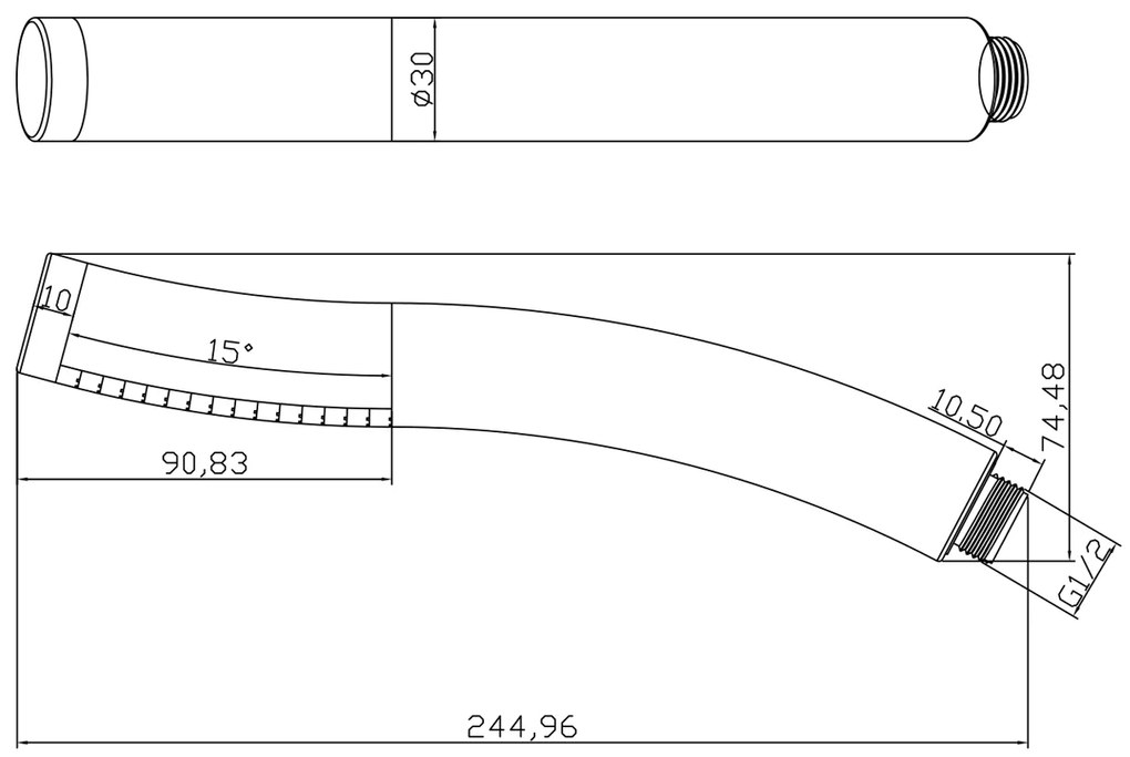 Sapho, Ruční sprcha, zahnutá, 245mm, ABS/černá/chrom, 2503