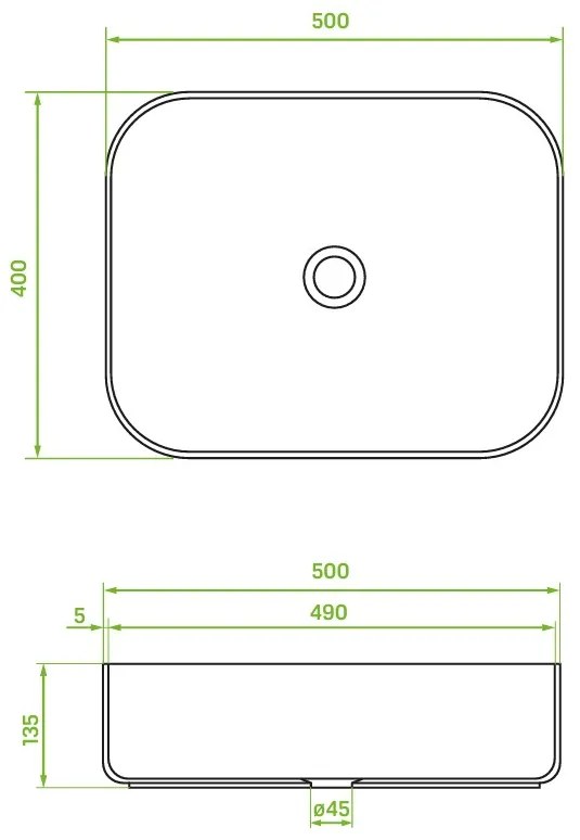 Laveo Mogami, keramické umyvadlo na desku 500x400x135mm, černá matná, LAV-VUM_B250