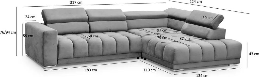 Casarredo - Komfort nábytek Rohová sedací souprava FASANO výběr látek SK3 | potah: matt velvet 68,Umístění rohu: roh na levé straně