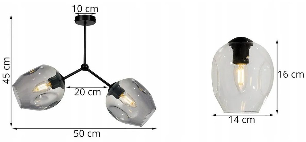 Stropní svítidlo Praga Dna, 2x skleněné stínítko (mix 3 barev)