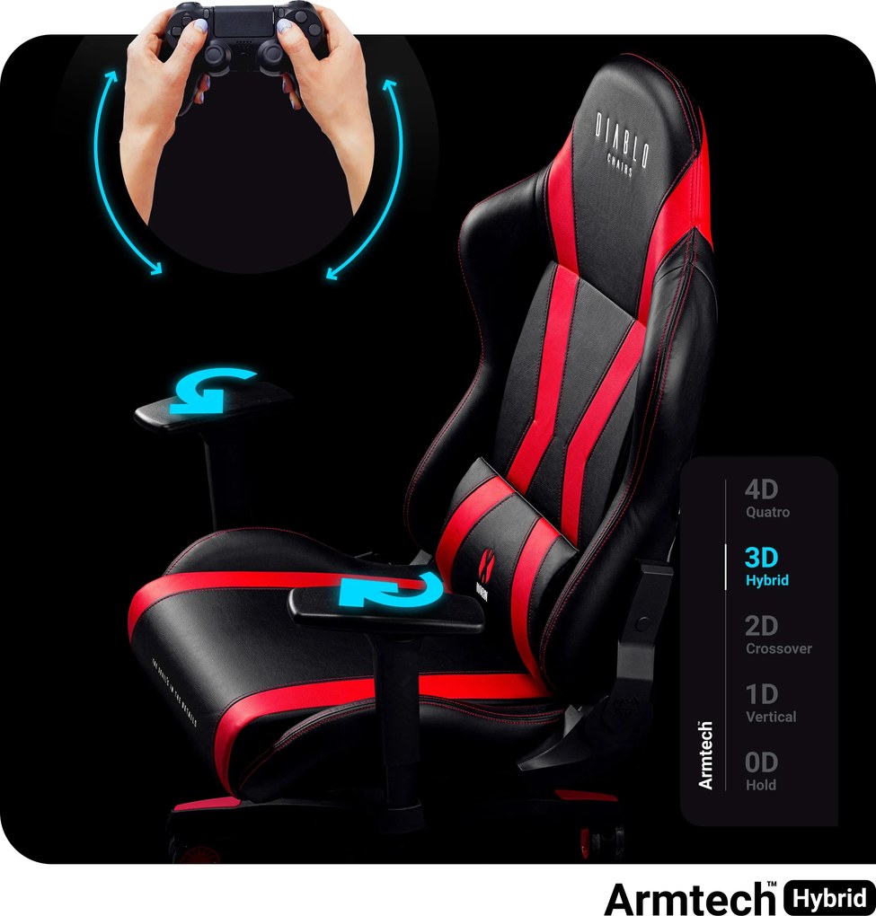 Herní židle z ekokůže King Size, černý-červený: Diablo X-Horn 2.0