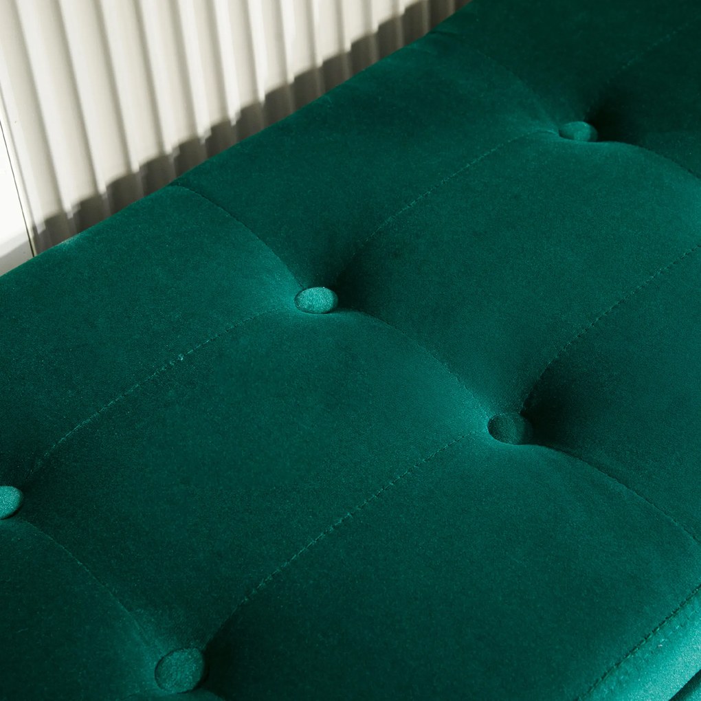 HOMCOM Luxusní sedací lavice Čalouněná lavice s úložným prostorem Područky Truhlicová lavice Sametový polyester kaučukovník Zelená 107 x 42 x 65 cm