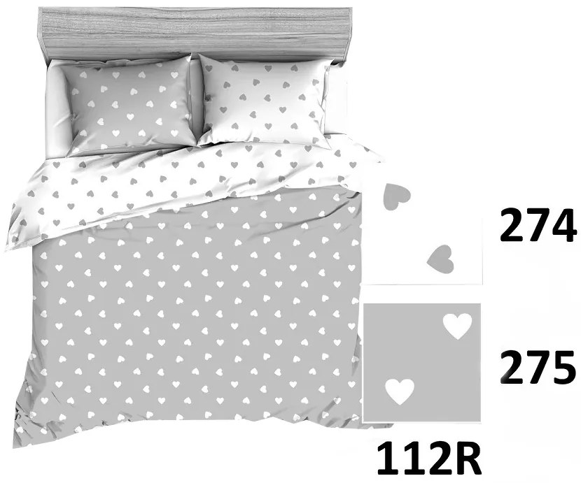KARO Bavlněné ložní prádlo 110x140 R112 bílá šedá srdce srdce 275D 274D