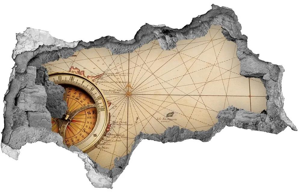 Wallmuralia Samolepící díra na stěnu Kompas na mapě 95x73 cm