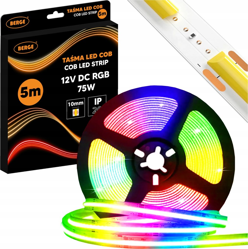 Led pásek Rgb Cob 12V 5M 15W/m 450D Jednotná barevná linie IP20 75W 10mm