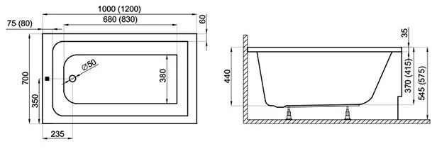 Polimat Akrylátová obdélníková vana Capri 100x70 (120x70) Barva: Bílá, Rozměry (cm): 100x70