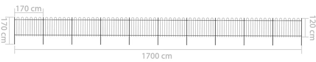 vidaXL Marketos Zahradní plot s obloukem nahoře ocelový 1781,5 x 120 cm černý