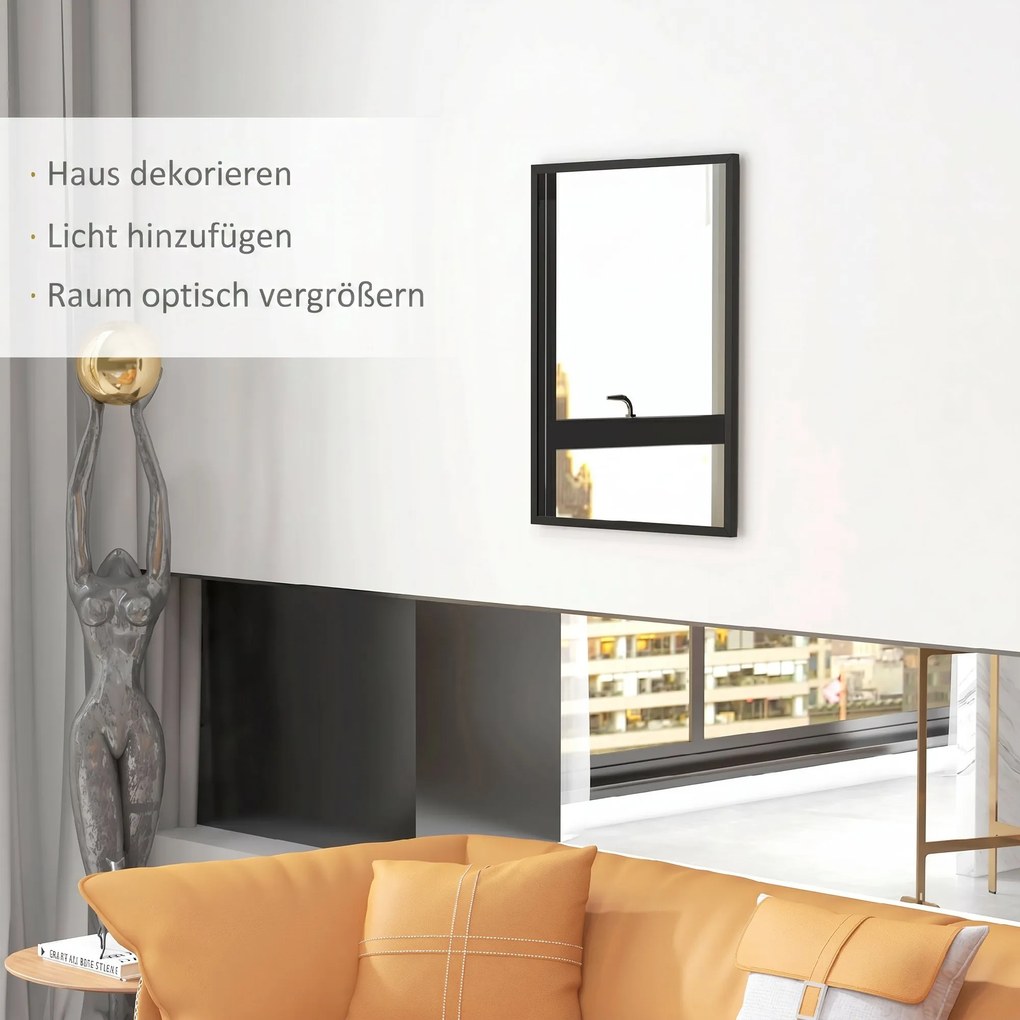 HOMCOM Obdélníkové Zrcadlo se Háčky, Zrcadlo ve Skle a MDF, 60x80 cm, Černé