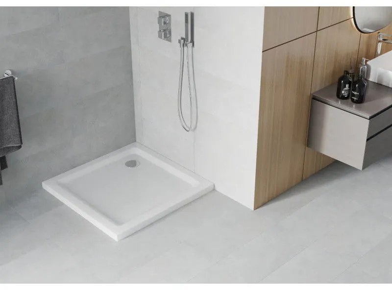 Mexen SLIM - Čtvercová sprchová vanička 80x80x5cm + chromový sifon, bílá, 40108080