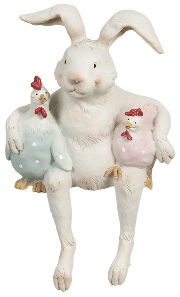 Dekorace sedícího králíka s barevnými kuřaty - 11*10*19 cm